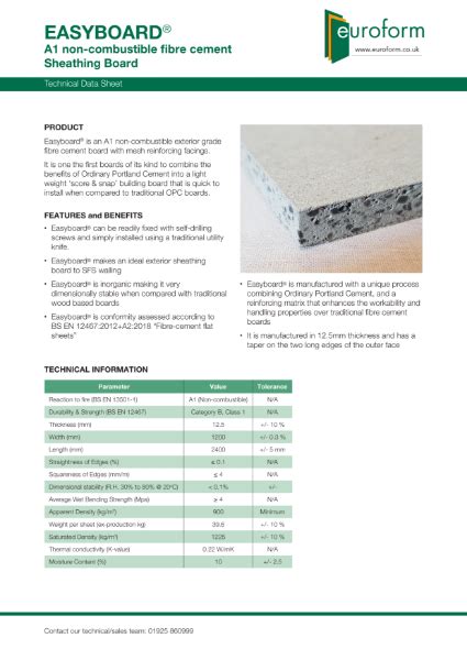 Easyboard®a1 Non Combustible Fibre Cement Board Technical Data Sheet