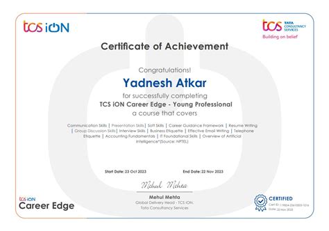 Yadnesh Atkar On Linkedin Tcsioncareeredge Youngprofessional
