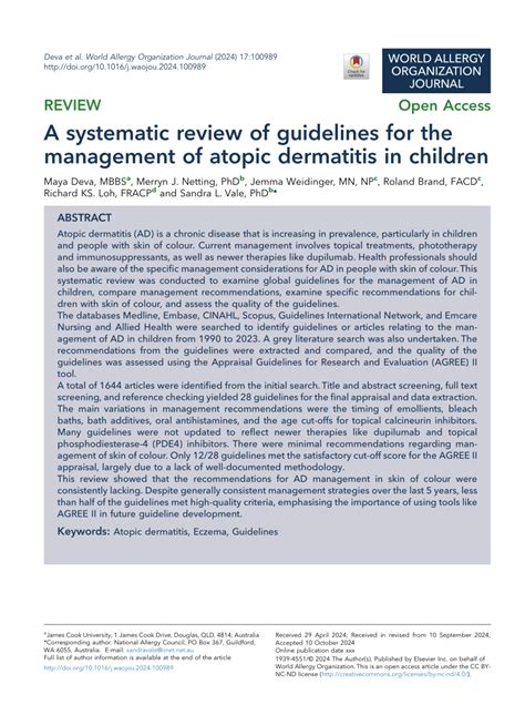 Pdf A Systematic Review Of Guidelines For The Management Of Atopic