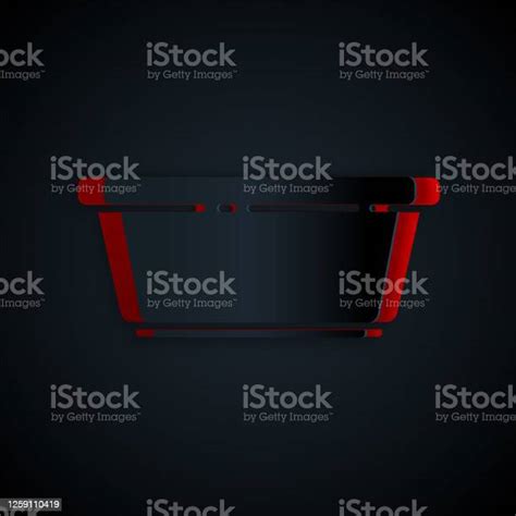 검은 색 배경에 격리 된 플라스틱 분지 아이콘을 잘라 용지 물 그릇 세탁 청소 장비 종이 아트 스타일 벡터 일러스트레이션 3차원 형태에 대한 스톡 벡터 아트 및 기타 이미지
