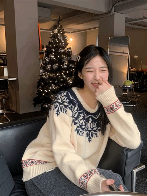 [시즌오프 원가이하 세일] 로라 눈꽃 빈티지 배색 라운드넥 긴팔 니트 에이블리