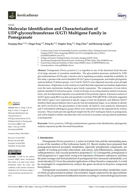 Pdf Molecular Identification And Characterization Of Udp Glycosyltransferase Ugt Multigene