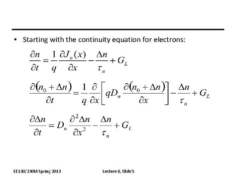 Lecture 6 Outline Semiconductor Fundamentals Contd Continuity Equations