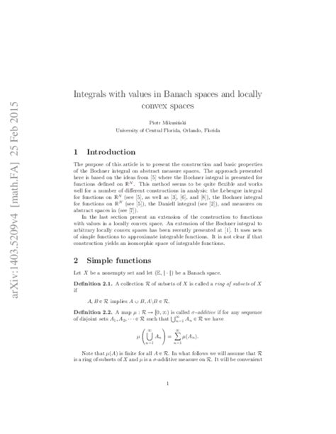 Pdf Integrals With Values In Banach Spaces And Locally Convex Spaces