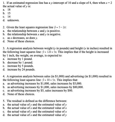 Solved If An Estimated Regression Line Has A Y Intercept Chegg