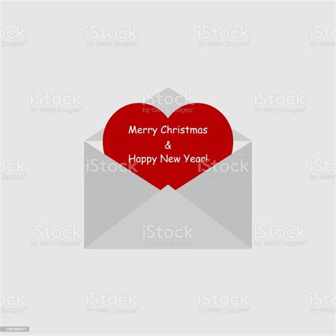 하트 모양의 엽서와 인사말 또는 초대 메리 크리스마스봉투 축제 테마의 벡터 일러스트레이션 개념에 대한 스톡 벡터 아트 및 기타 이미지 Istock