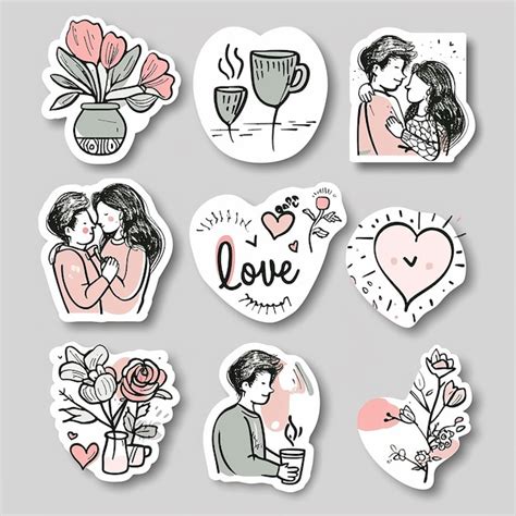 Cute Love Romantic Sticker Set Premium Ai Generated Image