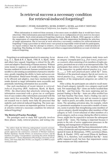 Pdf Is Retrieval Success Necessary For Retrieval Induced Forgetting