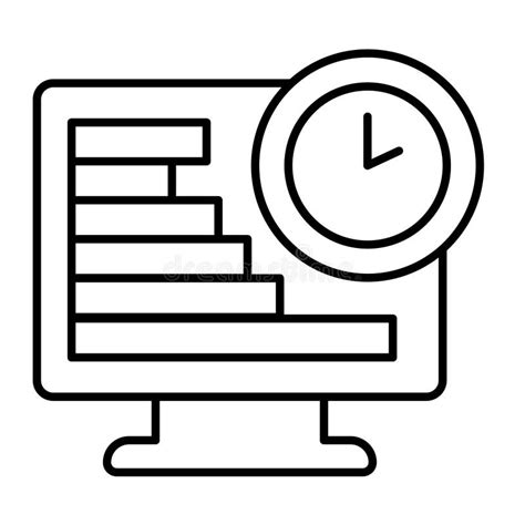 Monitor Screen With Chart And Clock Thin Line Icon Remote Work Concept Vector Graphics Stock