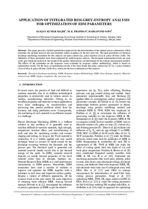 Pdf Application Of Integrated Rsm Grey Entropy Analysis For Optimization Of Edm Parameters