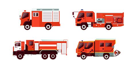 빨간 소방차 응급 차량 컬렉션 현대 평면 스타일 벡터 일러스트 레이 션입니다 소셜 미디어 템플릿 개체 그룹에 대한 스톡 벡터 아트 및 기타 이미지 Istock