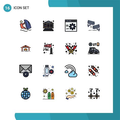 Mobile Interface Flat Color Filled Line Set Of 16 Pictograms Of