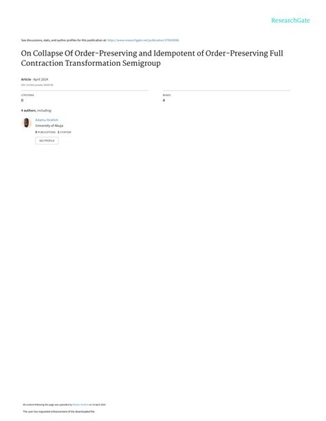 Pdf On Collapse Of Order Preserving And Idempotent Of Order Preserving Full Contraction
