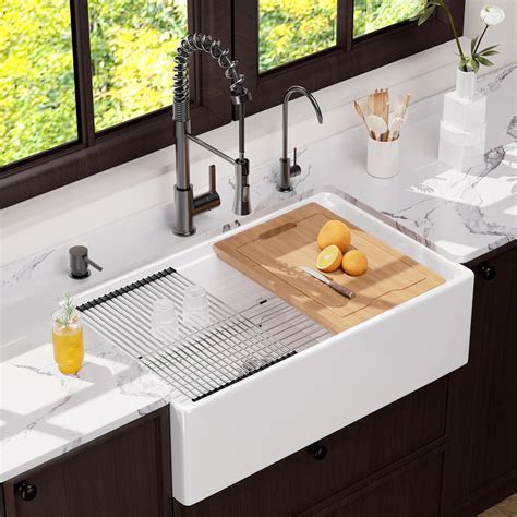 33 Inch White Farmhouse Sink Alwen Fireclay Porcelain Single Bowl Apron Front Workstation Farm