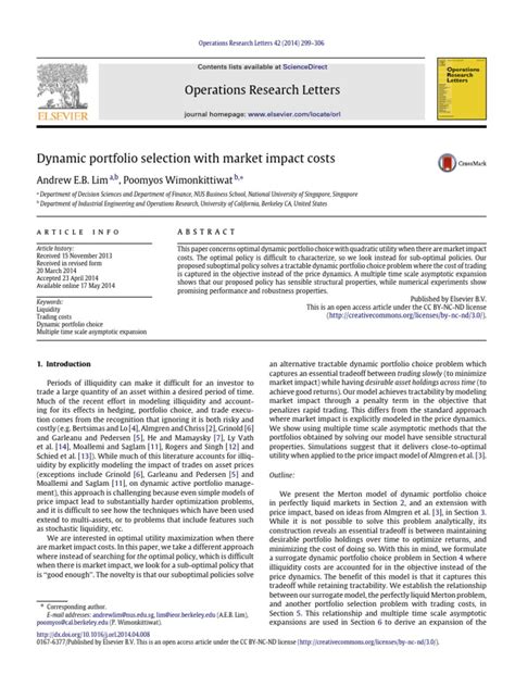 Dynamic Portfolio Selection With Market Impact Costs Pdf Market