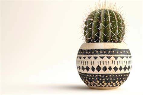 A Cactus Plant In A Modern Pot Featuring Geometric Patterns Or Designs