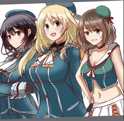 The Big Imageboard Tbib 3girls Arms Behind Back Ascot Atago