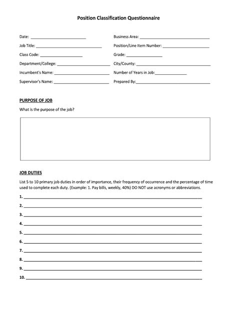 Fillable Online Position Classification Questionnaire Arkansas