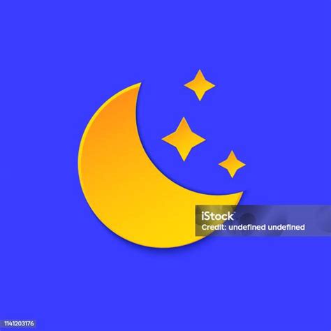 달 일기 예보 정보 아이콘입니다 노란 밤 상징 별 종이 잘라 스타일 블루 기후 날씨 요소입니다 Metcast Wf 보고서 마크 기상 모바일 앱 웹에 대 한 최신 유행 버튼
