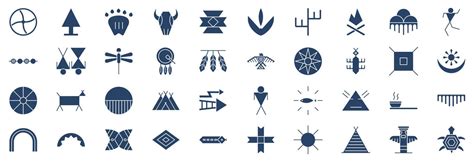 Collection Of Icons Related To Native American Symbols Including Icons Like Arrow Head Buffalo