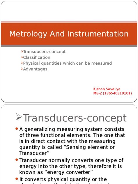 Metrology And Instrumentation Transducers Concept Classification Physical Quantities Which Can