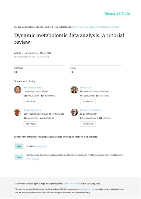 Pdf Dynamic Metabolomic Data Analysis A Tutorial Review
