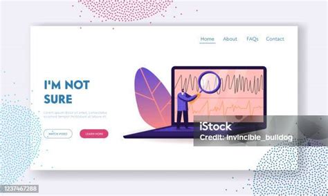 기술자 전문가 읽기 관찰 방문 페이지 템플릿 검사 거짓말 탐지기 운영자 노트북 화면에 폴리 그래프 차트에 거대한 돋보기에서 봐 만화 캐릭터 벡터 일러스트 거짓말 탐지기에