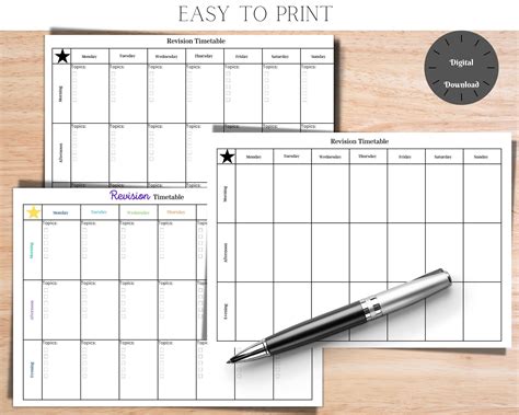 Weekly Printable Revision Timetable Planner Study Timetable Digital Babe Planner Downloadable