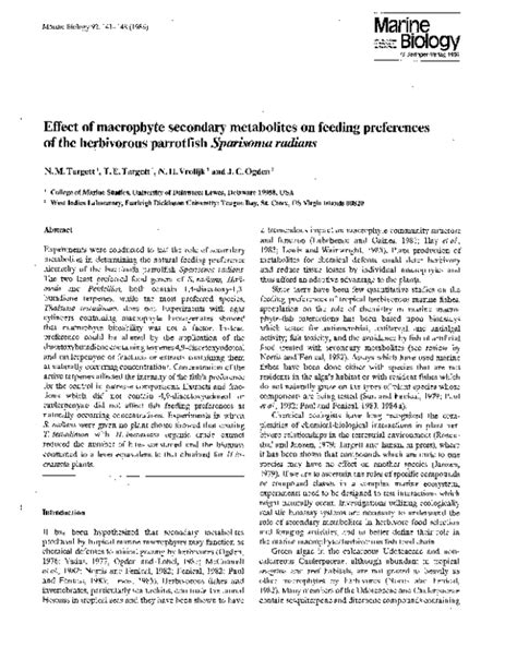 Pdf Effect Of Macrophyte Secondary Metabolites On Feeding Preferences
