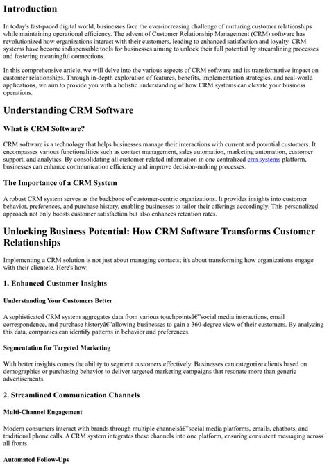 Ppt Unlocking Business Potential How Crm Software Transforms Customer Relationships