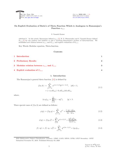 Pdf On Explicit Evaluation Of Ratios Of Theta Function Which Is Analogous To Ramanujans