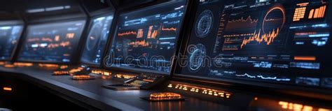 advanced digital control room with multiple screens displaying data