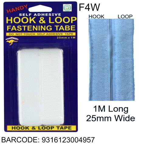 F4w White Hook And Loop Fastening Tape Handy Hardware
