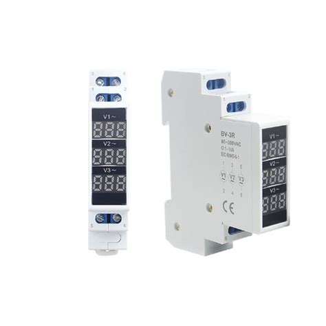 Din Rail Mount Three Phase AC Voltmeter BV 3R LED Digital Display