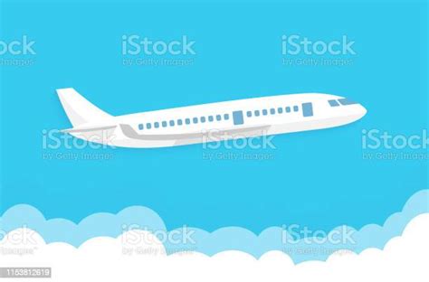 비행기는 푸른 배경에 하늘과 구름에 파리 여행 컨셉 시간 평면 스타일의 벡터입니다 개념에 대한 스톡 벡터 아트 및 기타 이미지 개념 관광 구름 Istock