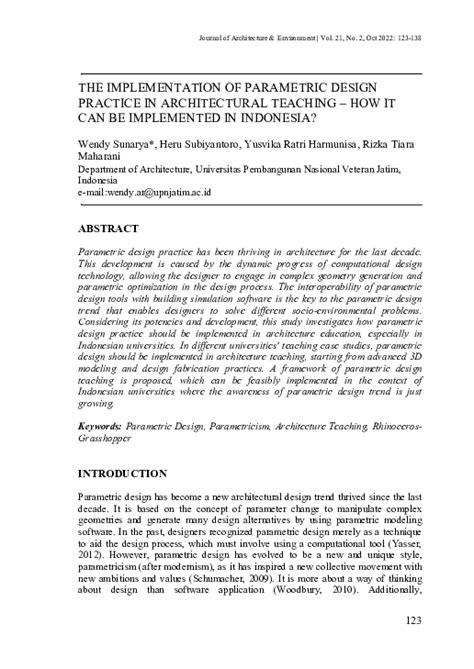 Pdf The Implementation Of Parametric Design Practice In Architecture Teaching How It Can Be