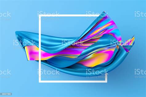 3d 렌더링 추상 패션 배경 제 막 다 색 섬유 무지개 빛깔의 홀로그램 호 일 크리에이 티브 배경 화면 접힌된 피복 블루에 고립 3차원 형태에 대한 스톡 사진 및 기타