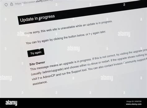 Website With A Statement Saying Update In Progress Were Sorry This Website Is Unavailable