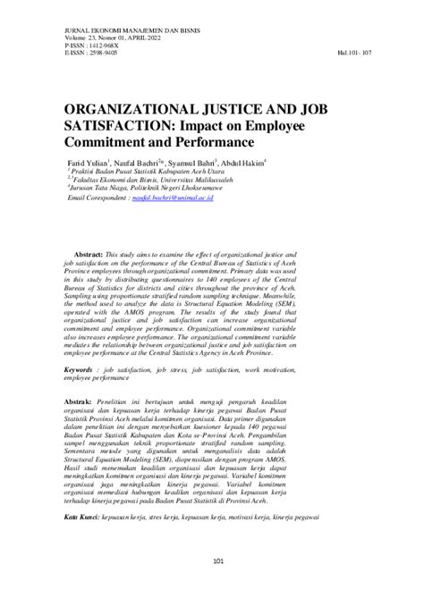 Pdf Organizational Justice And Job Satisfaction Impact On Employee Commitment And Performance