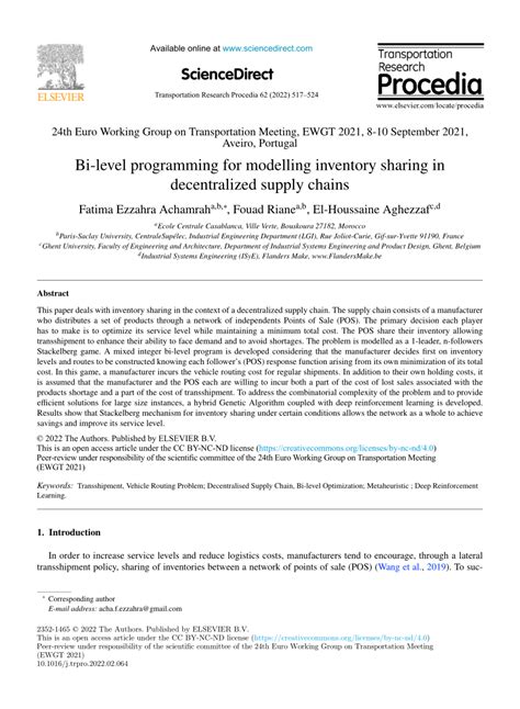 Pdf Bi Level Programming For Modeling Inventory Sharing In Decentralized Supply Chains