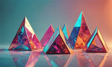 Seven Triangular Glass Sculptures Each With Unique Color And Pattern