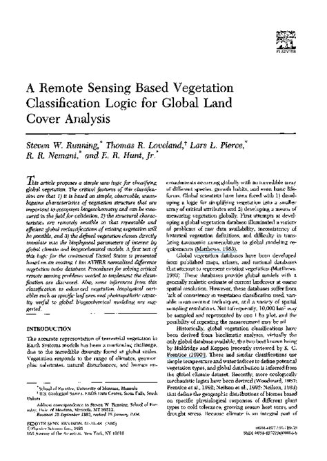 Pdf A Remote Sensing Based Vegetation Classification Logic For Global Land Cover Analysis