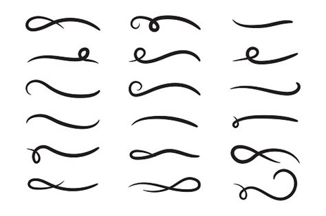 곱슬 한 Swishes 스와시 급습의 손으로 그린 컬렉션 서예 소용돌이 텍스트 요소를 강조 표시합니다 벡터 그림입니다 곡선에 대한 스톡 벡터 아트 및 기타 이미지 Istock