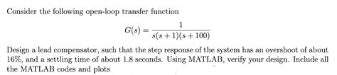 solved consider the following open loop transfer function