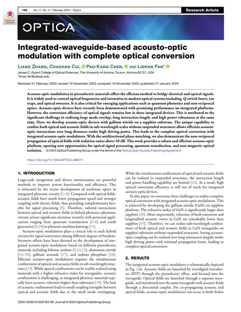 Pdf Integrated Waveguide Based Acousto Optic Modulation With Complete Optical Conversion