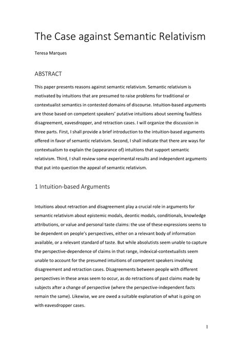 Pdf The Case Against Semantic Relativism