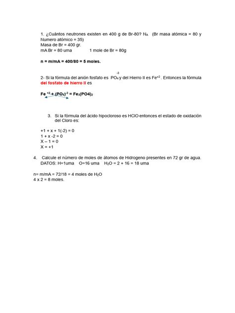 Fosfato De Hierro Ii Fórmula Y Cálculos Pdf