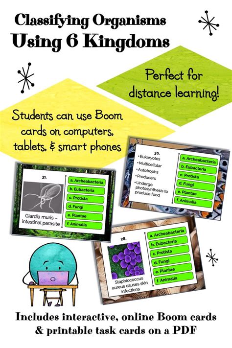 Distance Learning Classify 6 Kingdom Task Cards Printable Digital