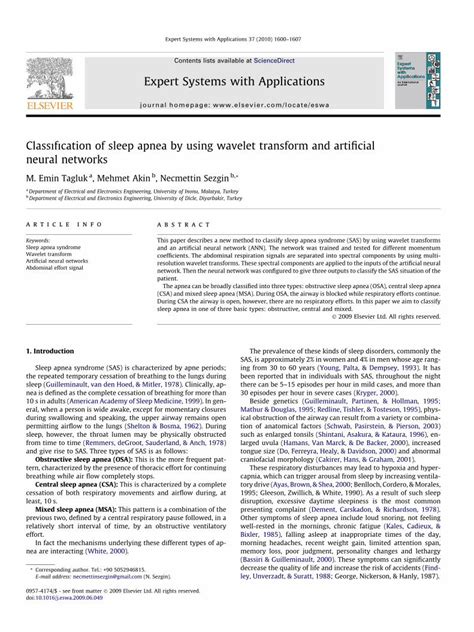 pdf classıfıcation of sleep apnea by using wavelet transform and artificial neural networks
