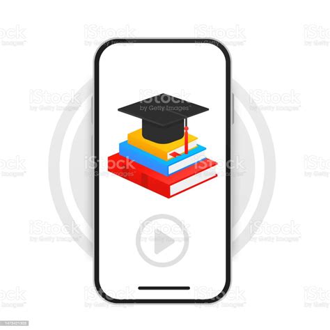 온라인 교육 전화 책 더미 종이 한 장 흰색 배경에 격리된 정사각형 학술 모자 평생 지속적인 학습 대학 학위 웹 배너입니다 벡터 그림 도서관에 대한 스톡 벡터 아트 및 기타